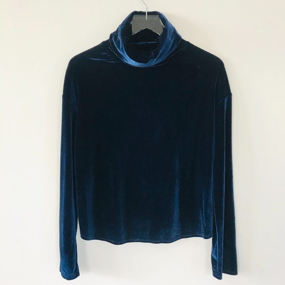 Reformation | Tops | Reformation Turtleneck Long Sleeve Velvet Navy Xs ...